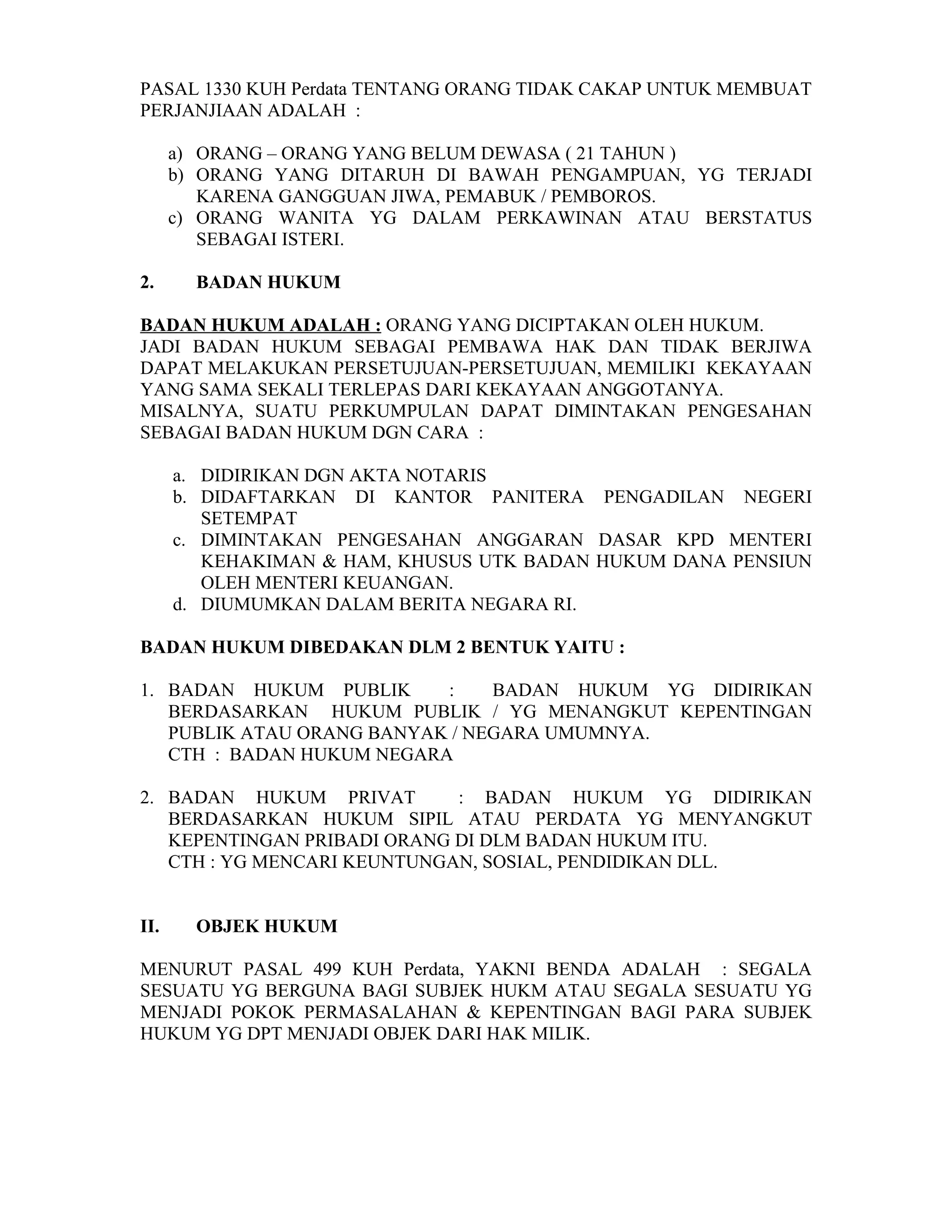 Subjek dan objek hukum | DOC