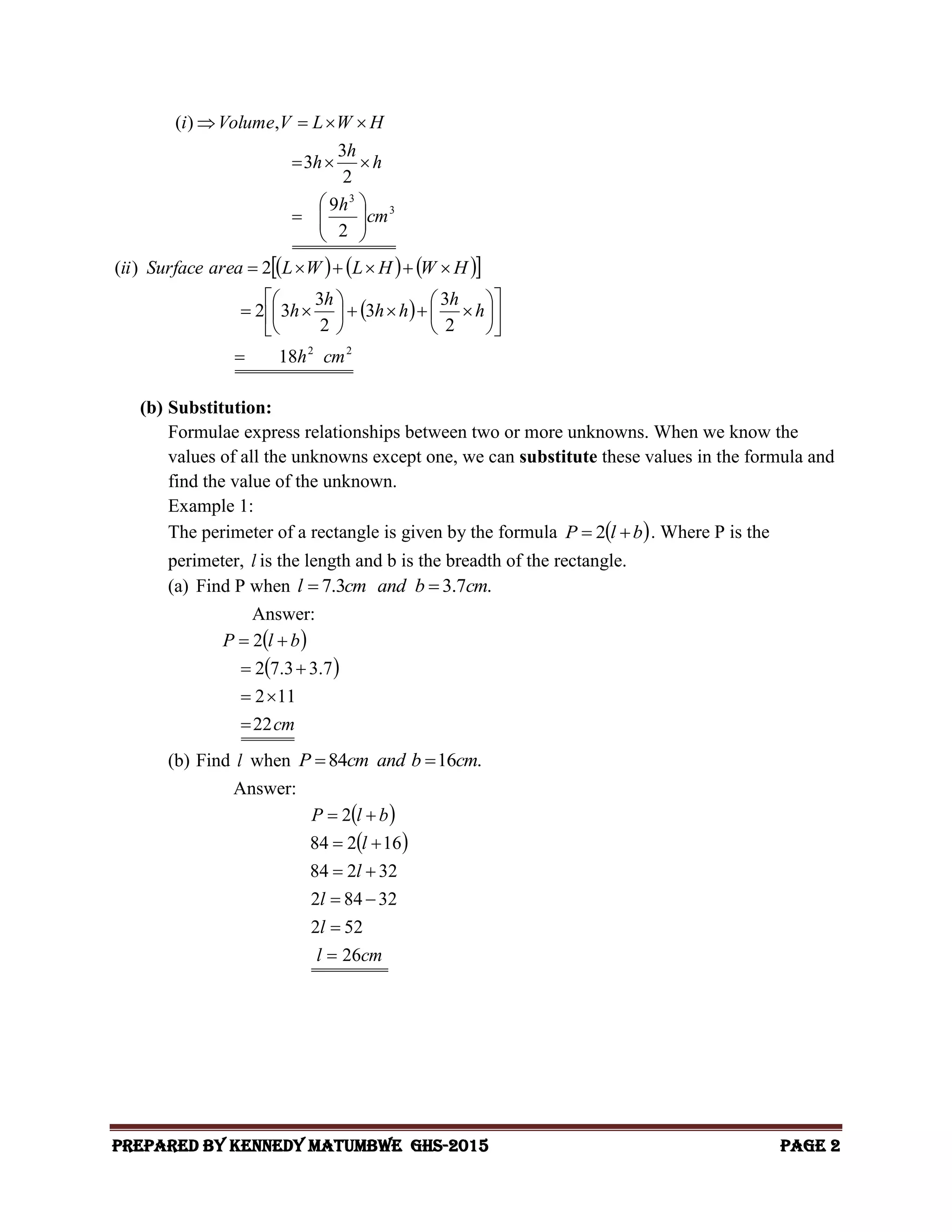 Algebra - Subject of formulae | PDF