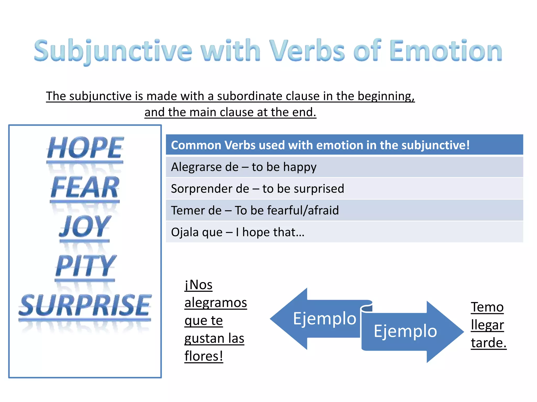 Subjunctive with verbs of emotion. | PPTX
