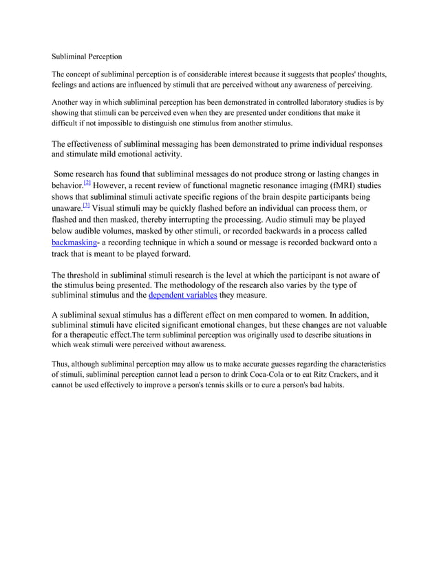 Subliminal perception (assignment) | DOCX