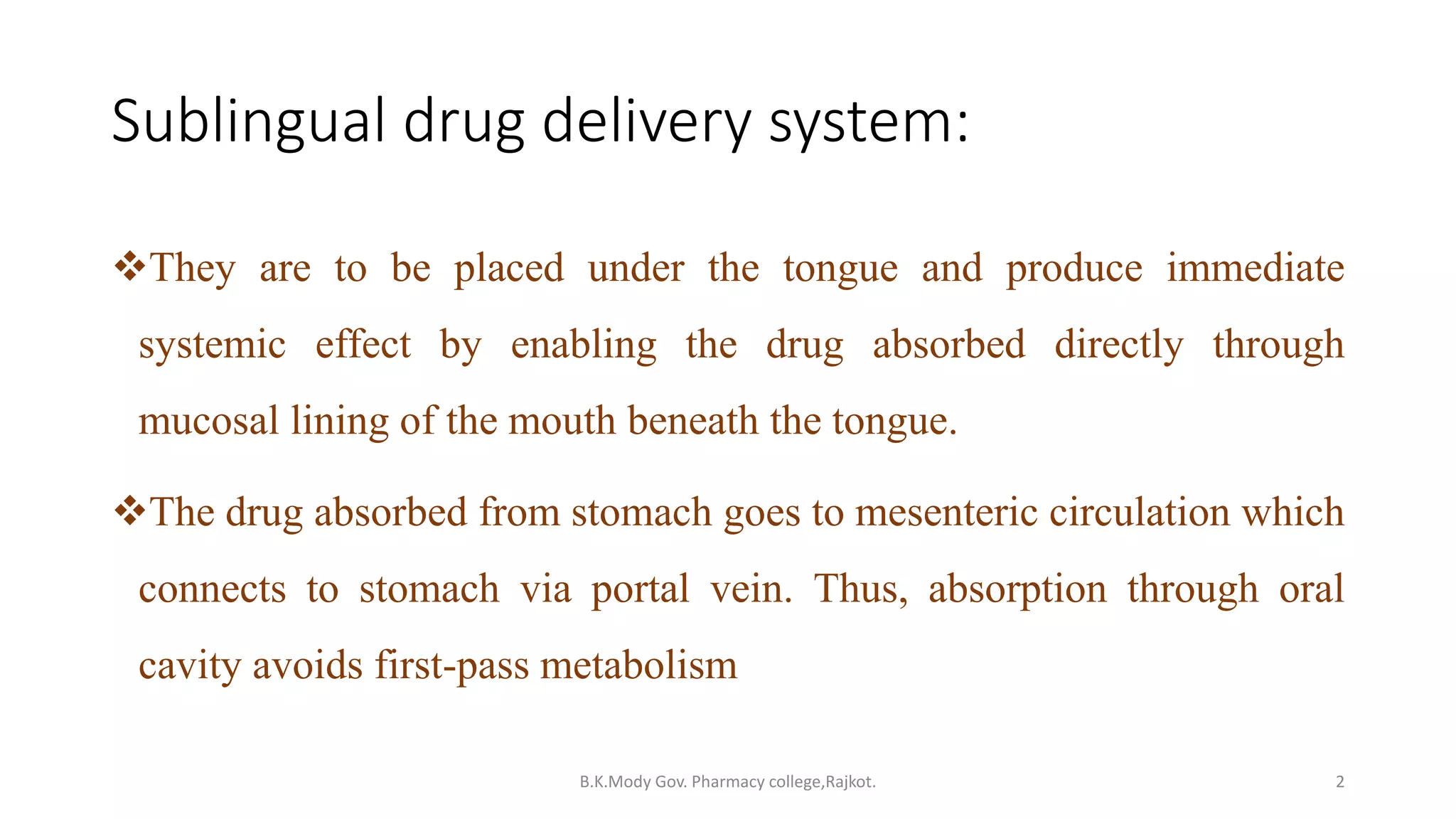 Sublingual drug delivery | PPTX