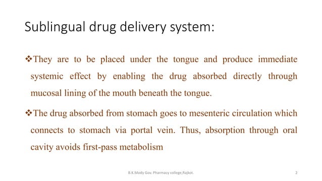 Sublingual drug delivery | PPTX | Ear, Nose and Throat Conditions ...