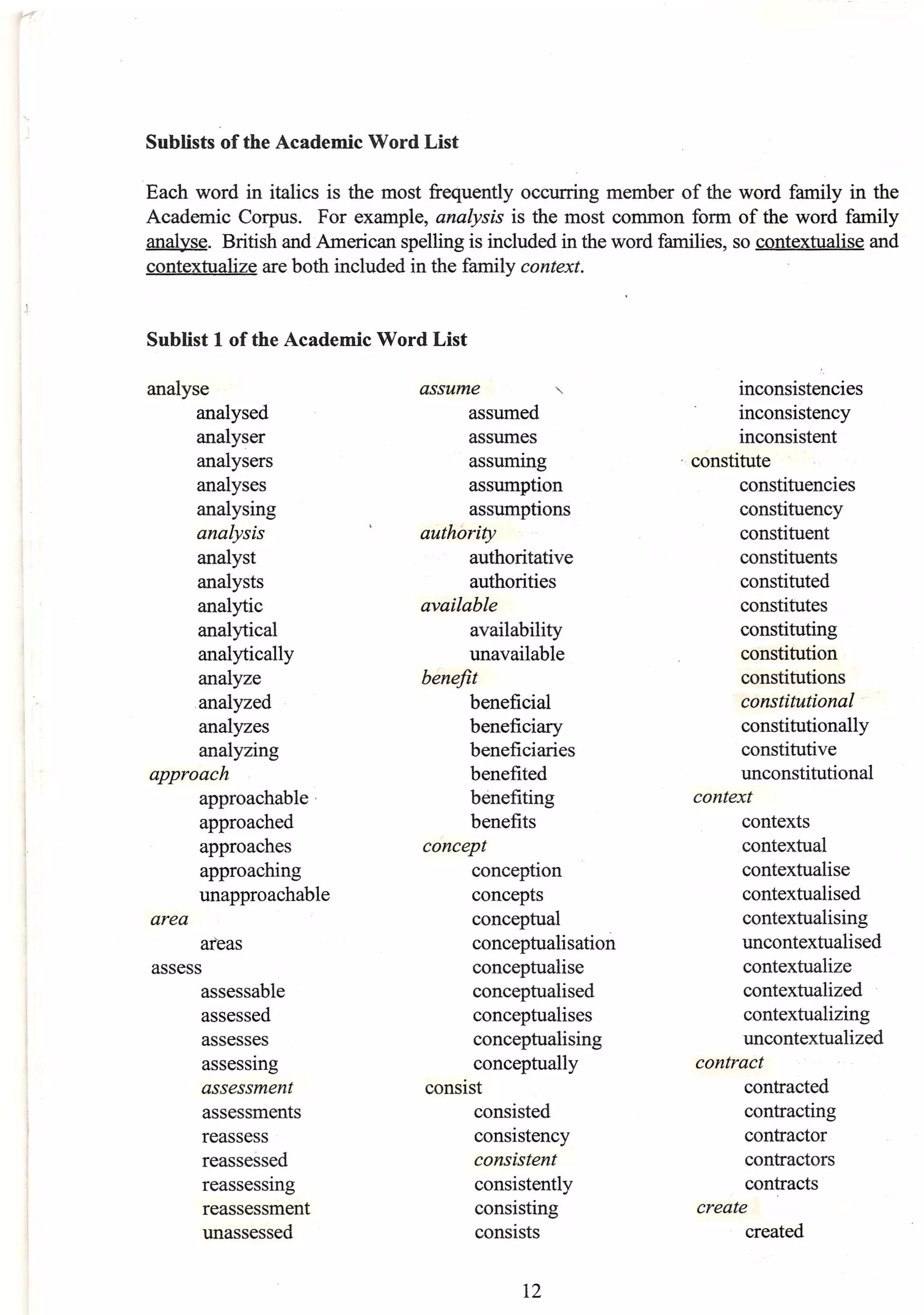 Academic Word List - Sublist 1 | PDF