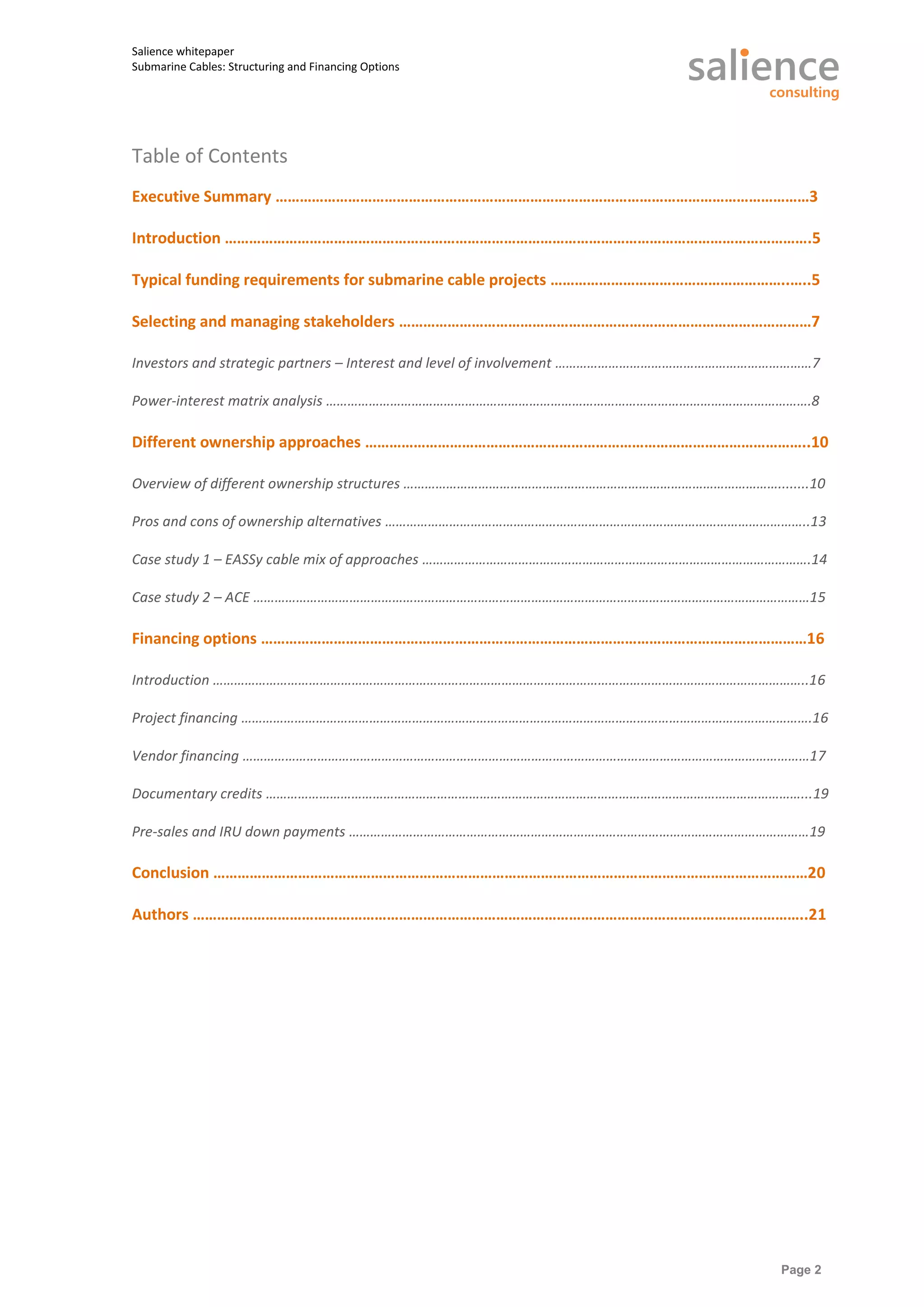 Submarine cables structuring and financing options | PDF