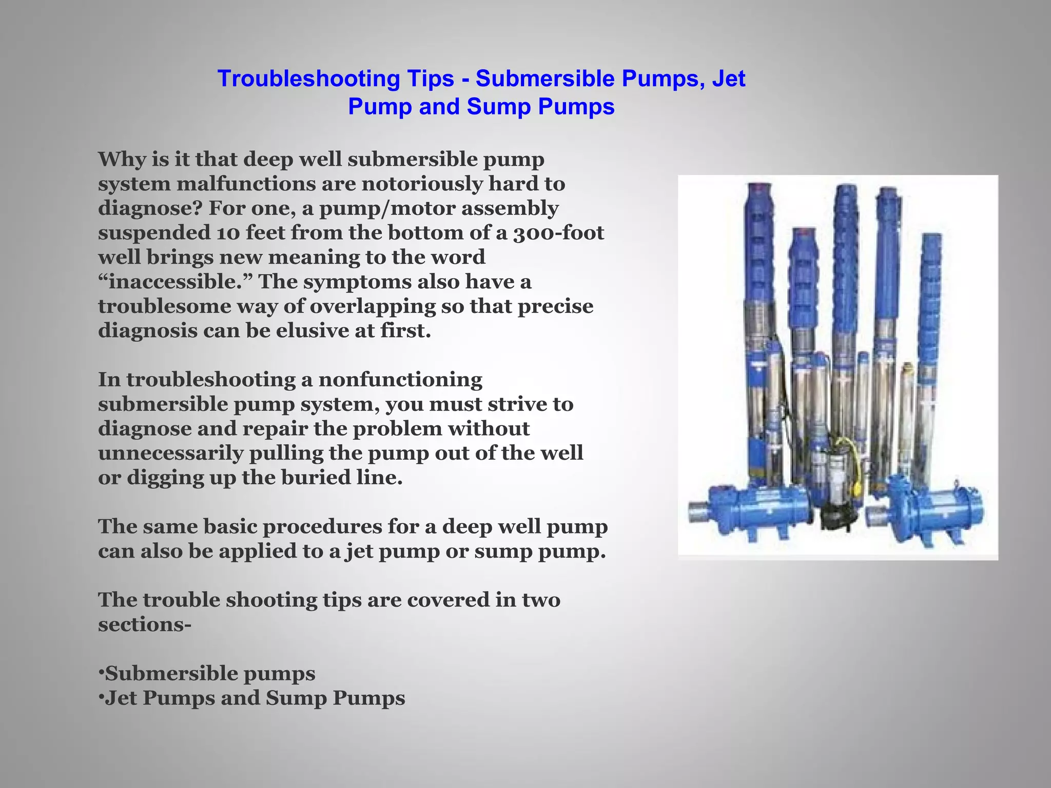 Submersible Pumps Trouble Shooting | PPT