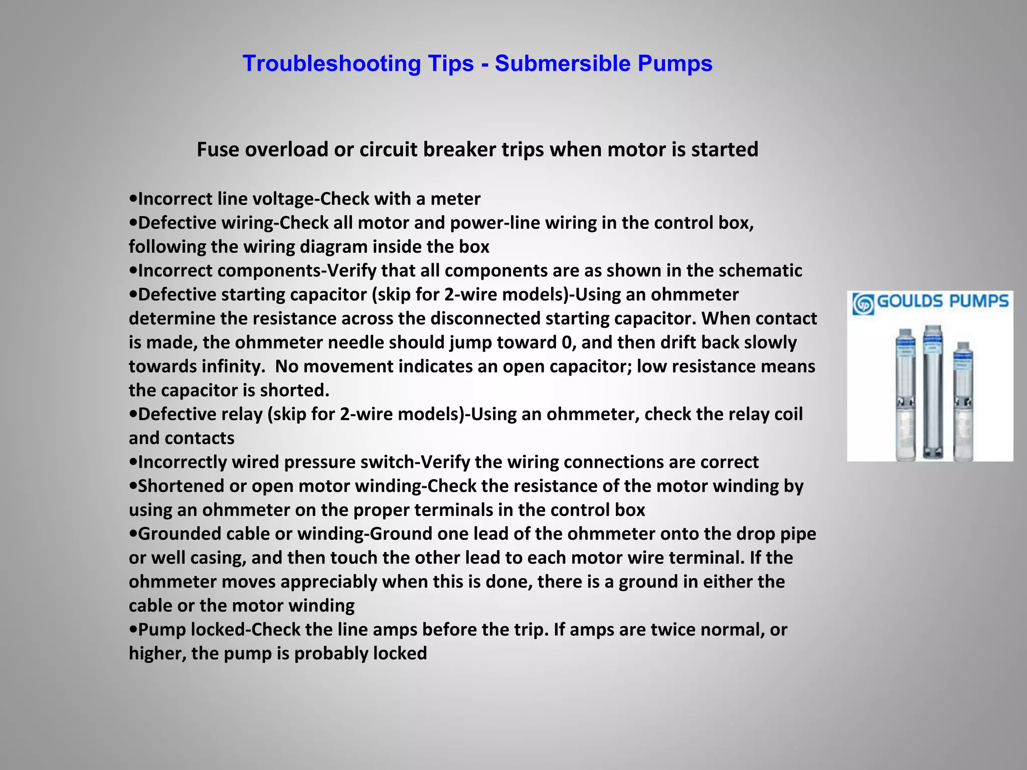 Submersible Pumps Trouble Shooting | PPT