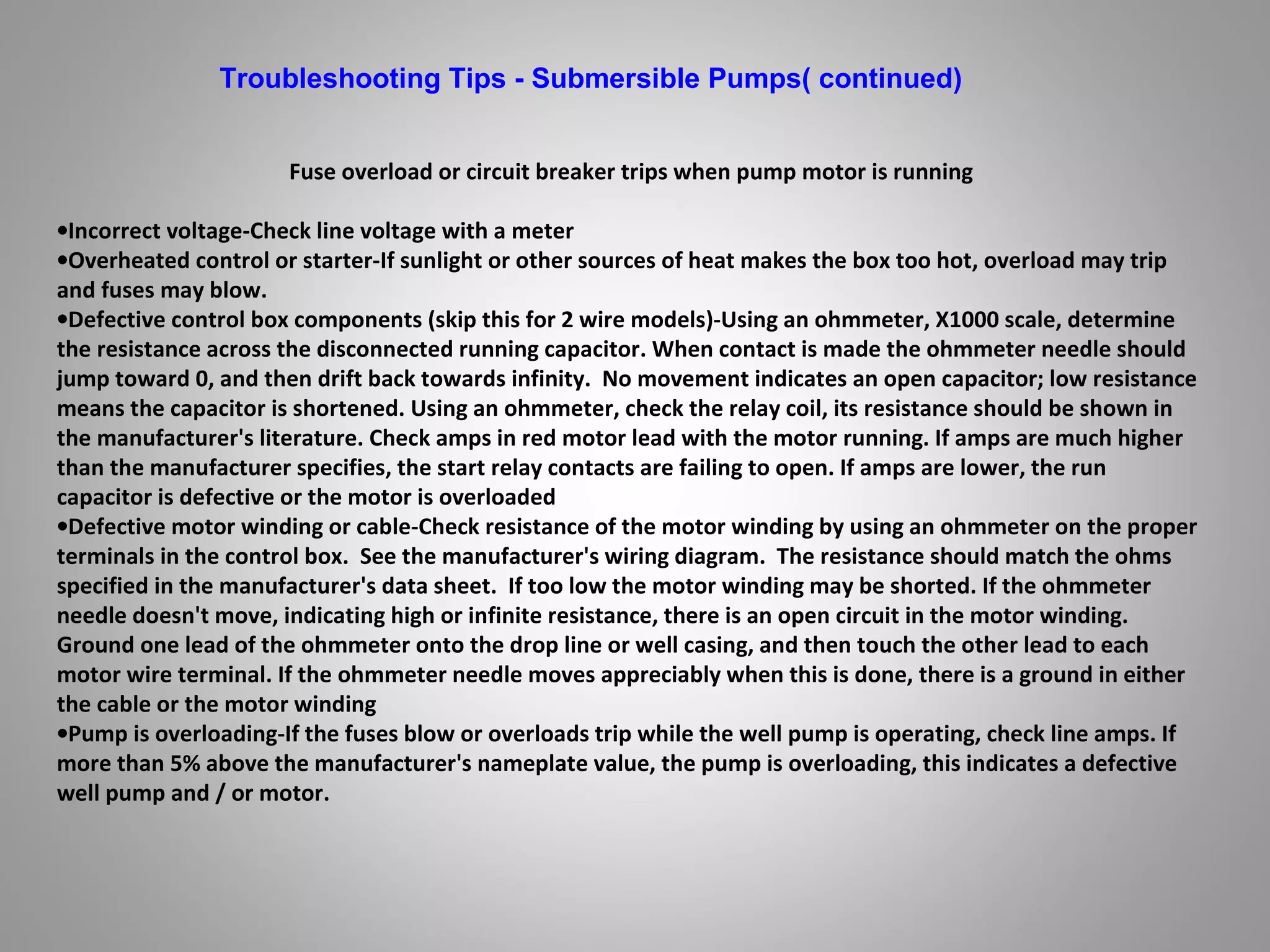 Submersible Pumps Trouble Shooting | PPT