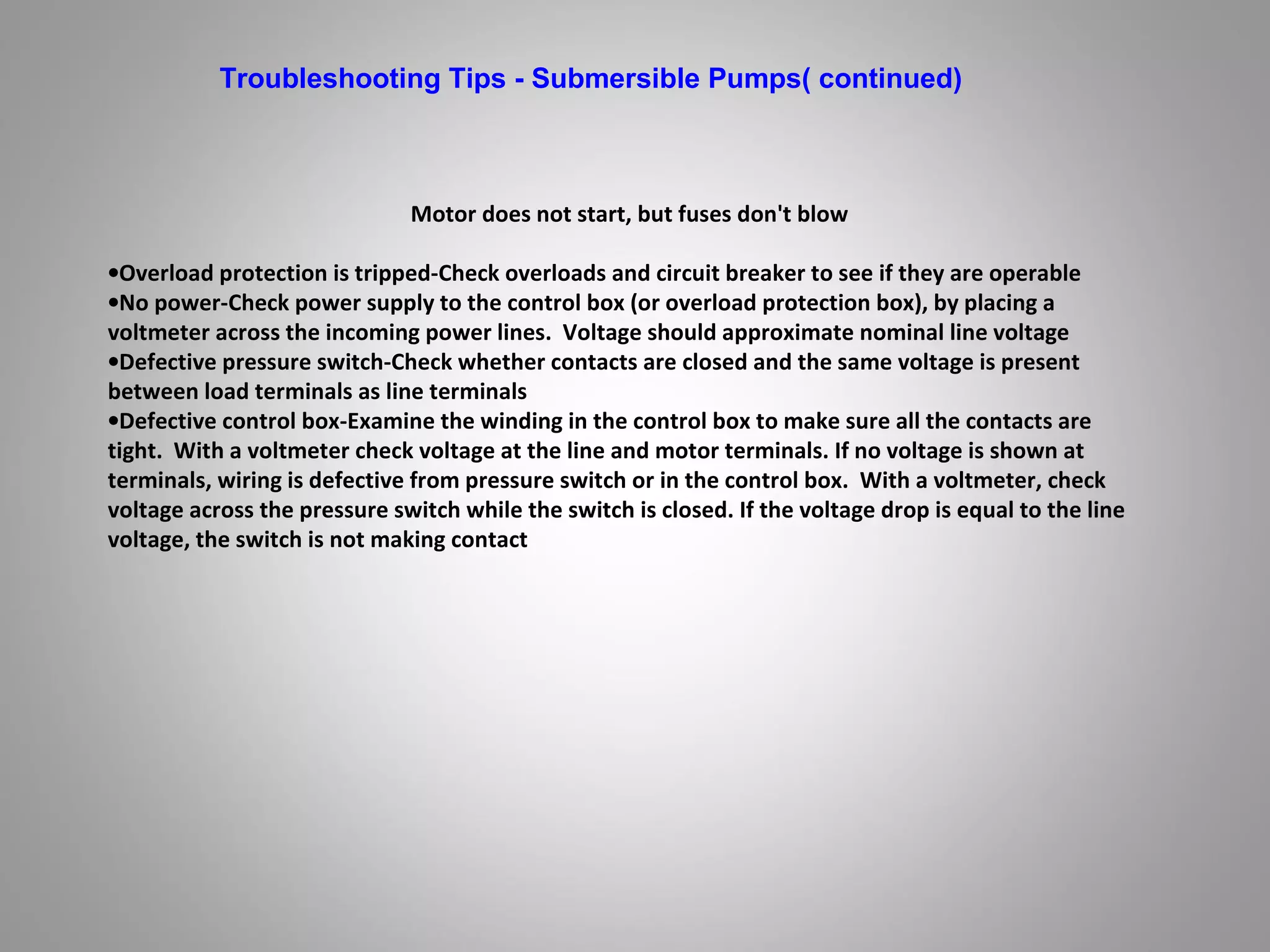 Submersible Pumps Trouble Shooting | PPT