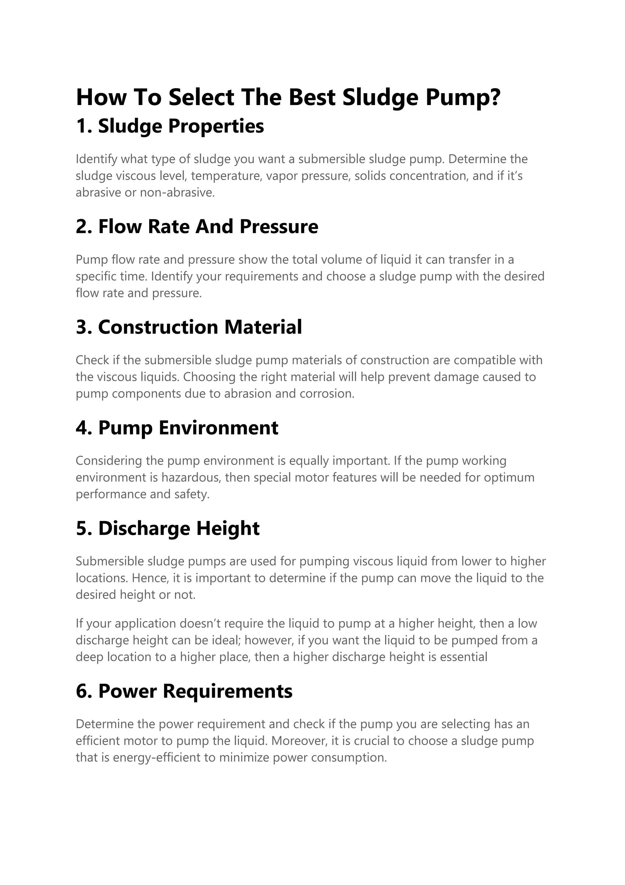 Submersible Sludge Pump : How To Choose The Right Sludge Pump? | PDF