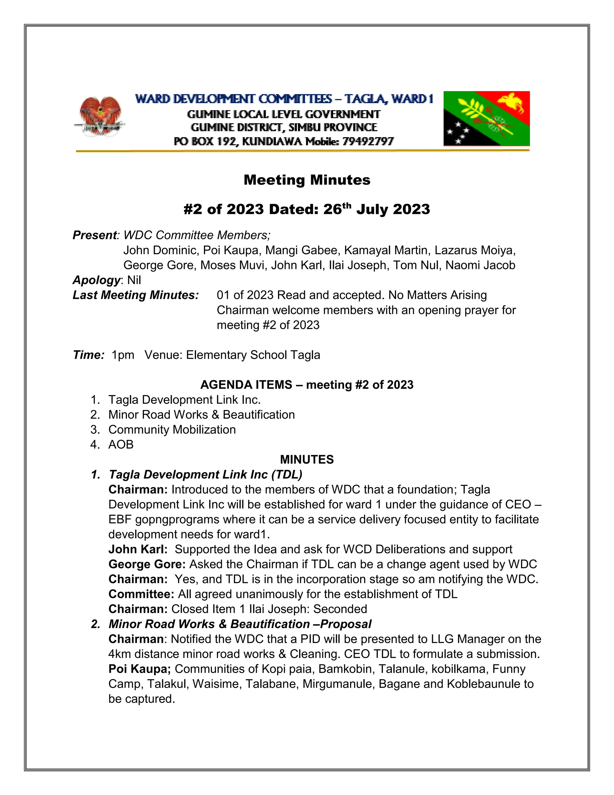 Minor Road Works. Tagla Gumine District ,Simbu Province | PDF