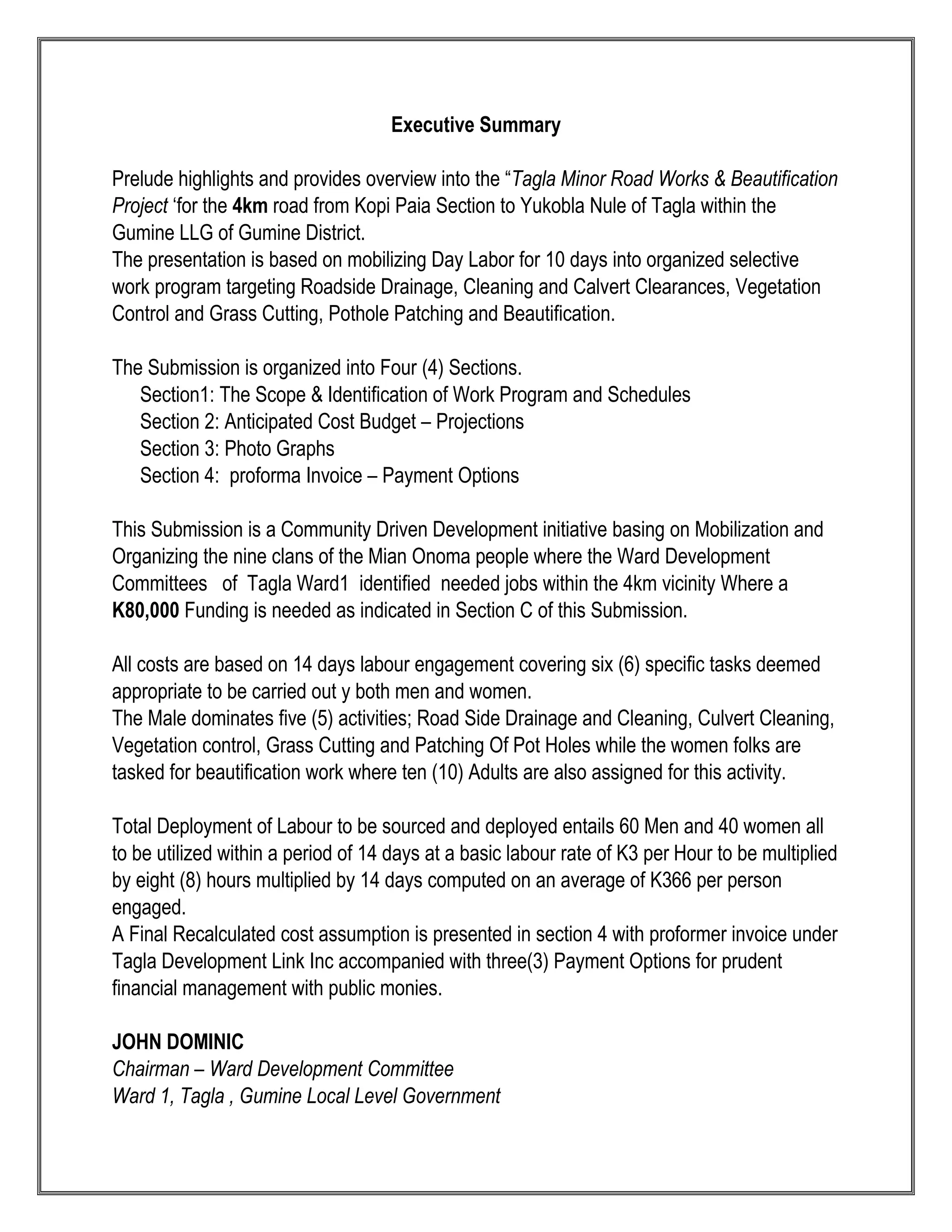 Minor Road Works. Tagla Gumine District ,Simbu Province | PDF