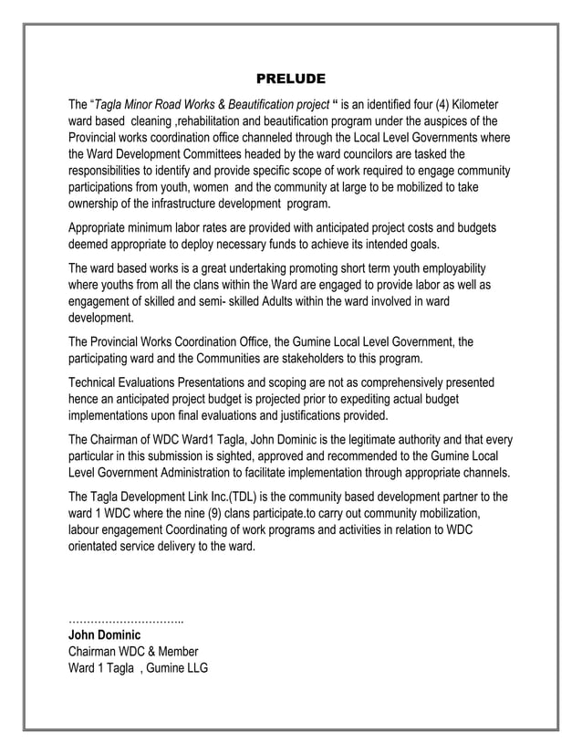 Minor Road Works. Tagla Gumine District ,Simbu Province | PDF