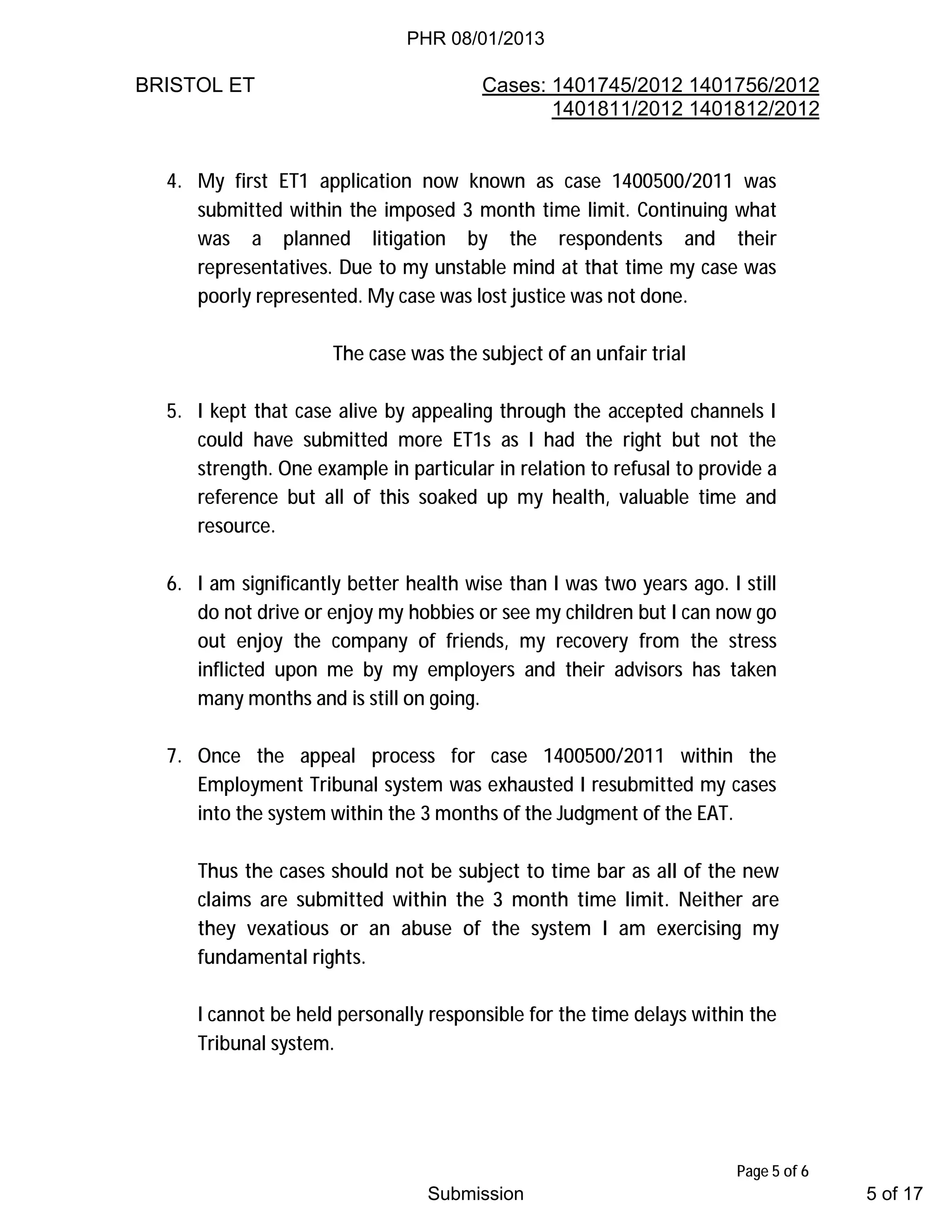 Employment Tribunal Written Submission | PDF