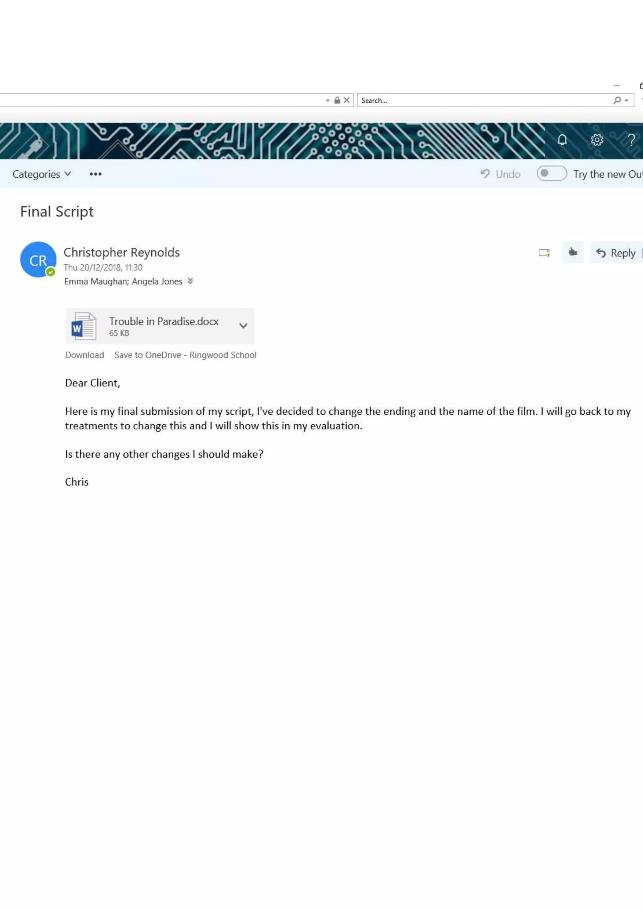 Submission e mail to client | DOCX