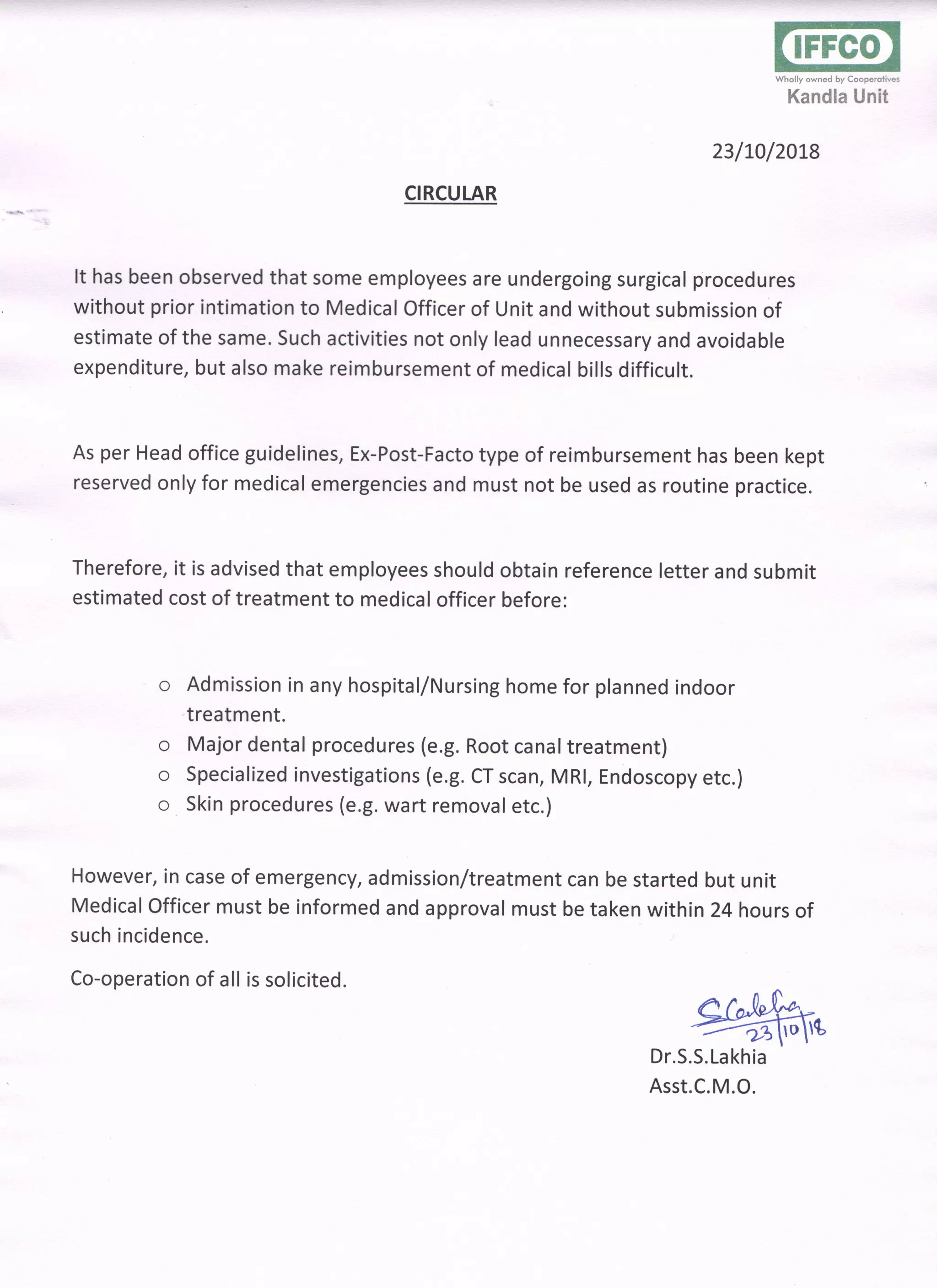 Submission of estimate before major medical treatment | PDF