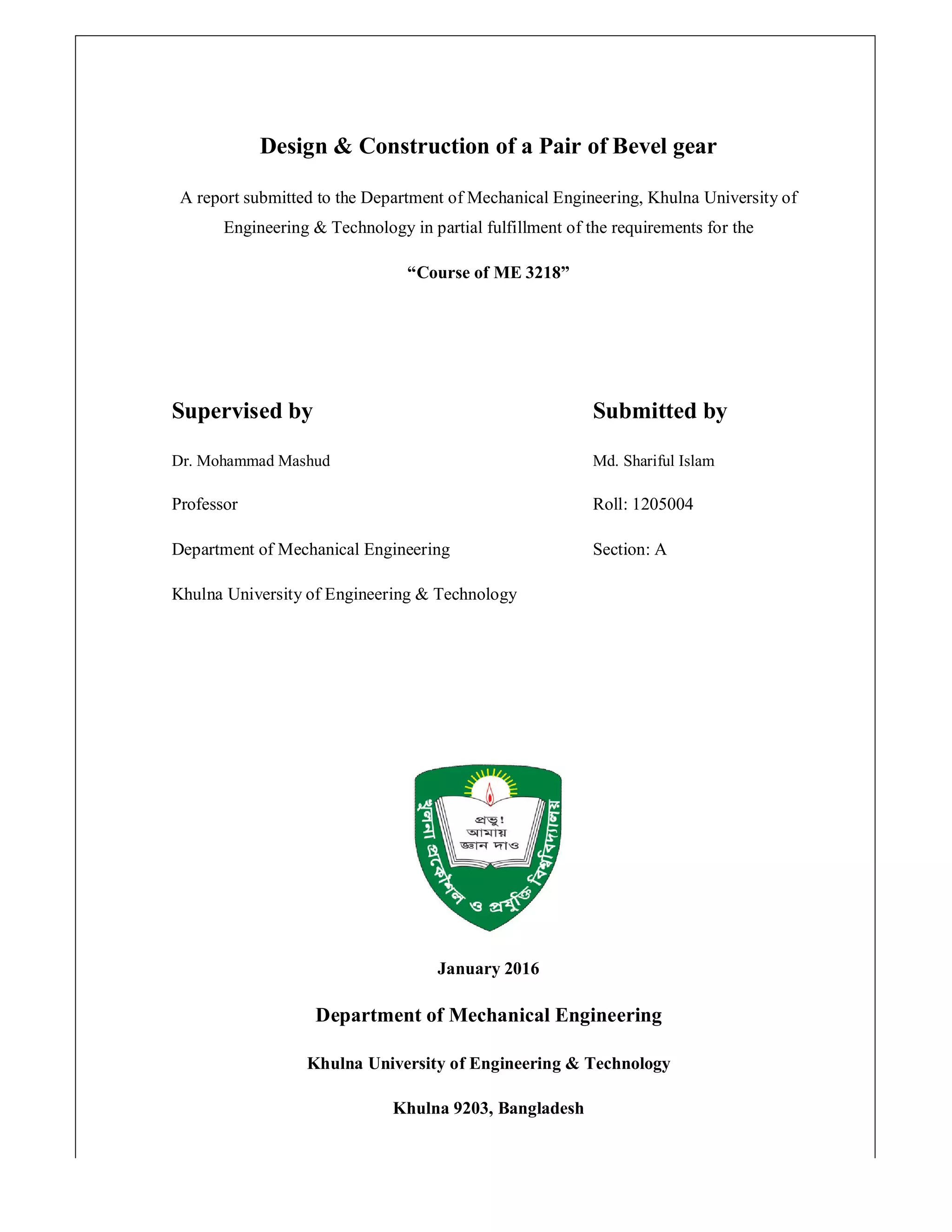 Design and construction of Bevel gear | PDF