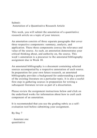 Submit Annotation of a Quantitative Research ArticleThis .docx