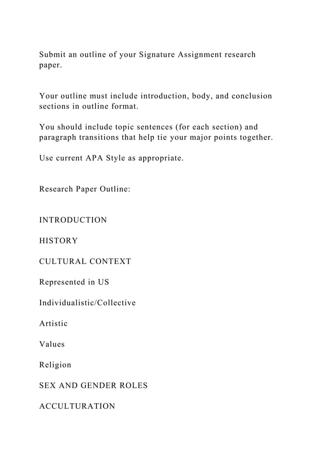 Submit an outline of your Signature Assignment research paper. .docx