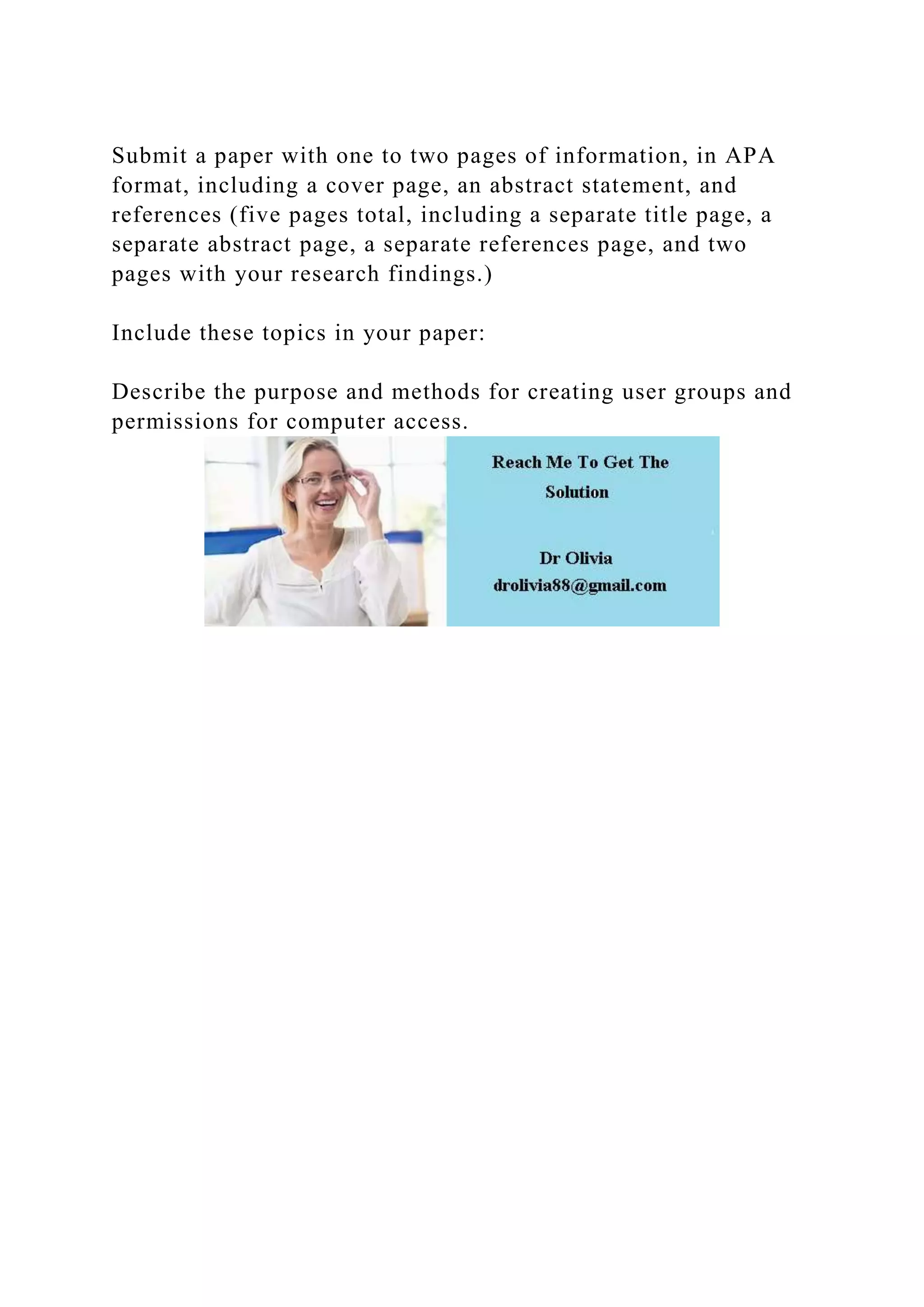 Submit a paper with one to two pages of information, in APA format, .docx