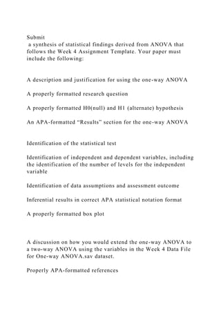 Submit a synthesis of statistical findings derived from ANOVA that.docx