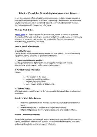Effortlessly Submit Work Orders in Seconds! 🔧 | PDF
