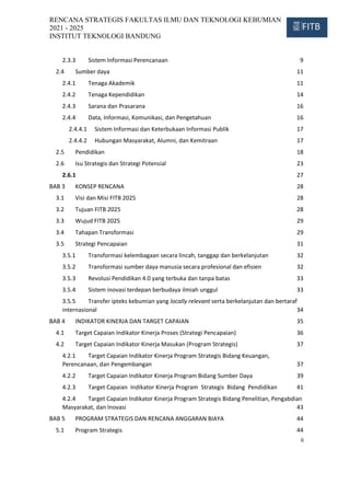 Rencana Strategis (Renstra) FITB 2021-2025 | PDF