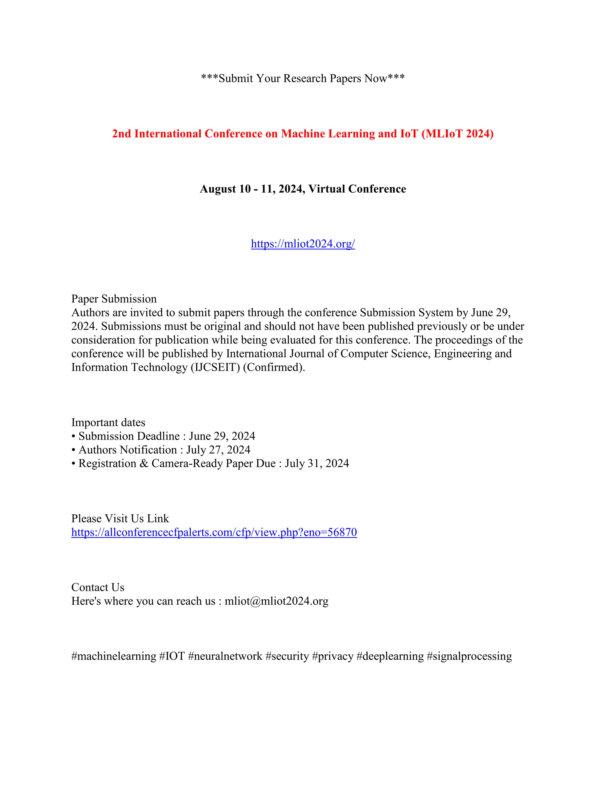 2nd International Conference on Machine Learning and IoT (MLIoT 2024) | PDF