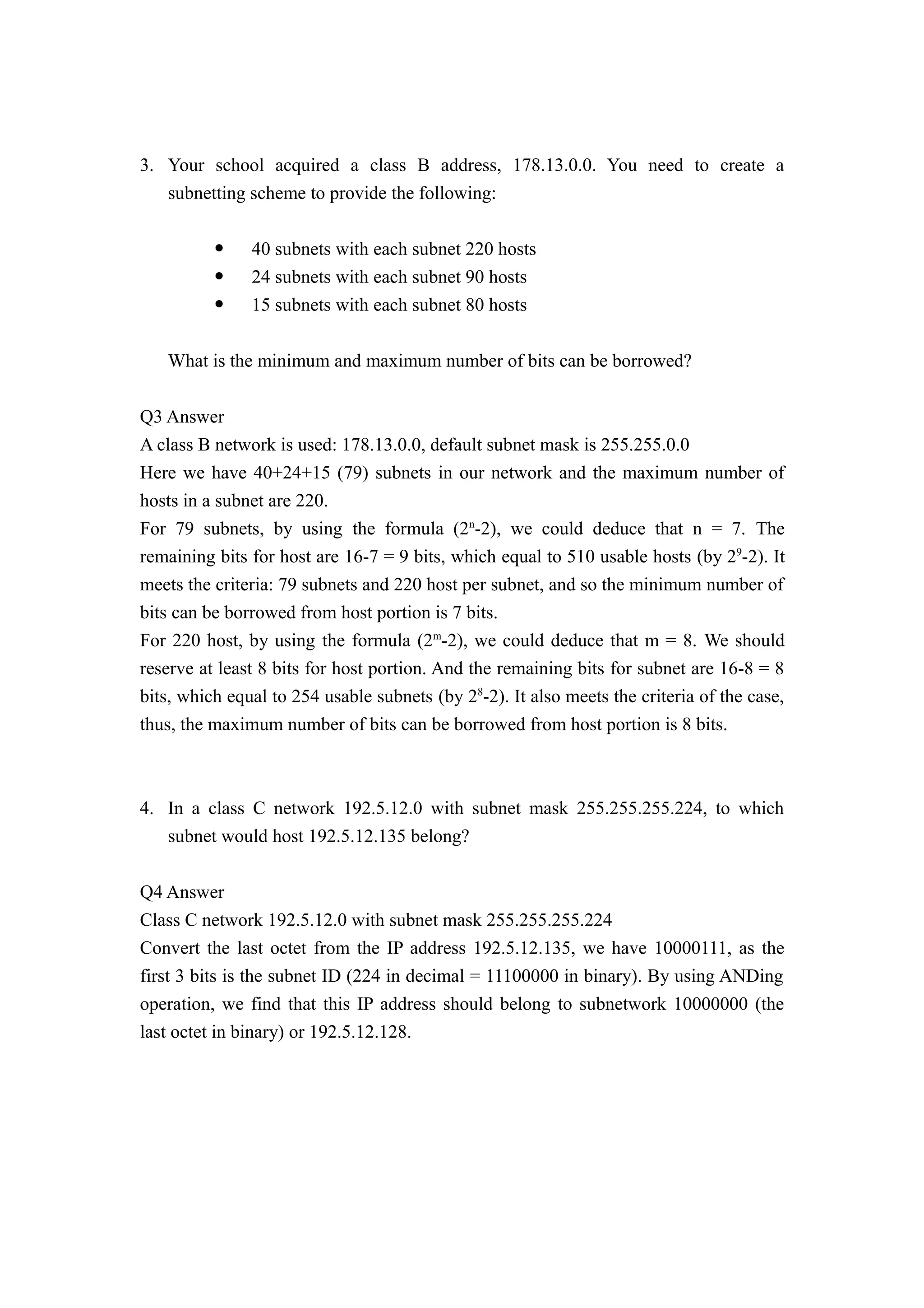 Subnet questions with ans(networking) | DOC
