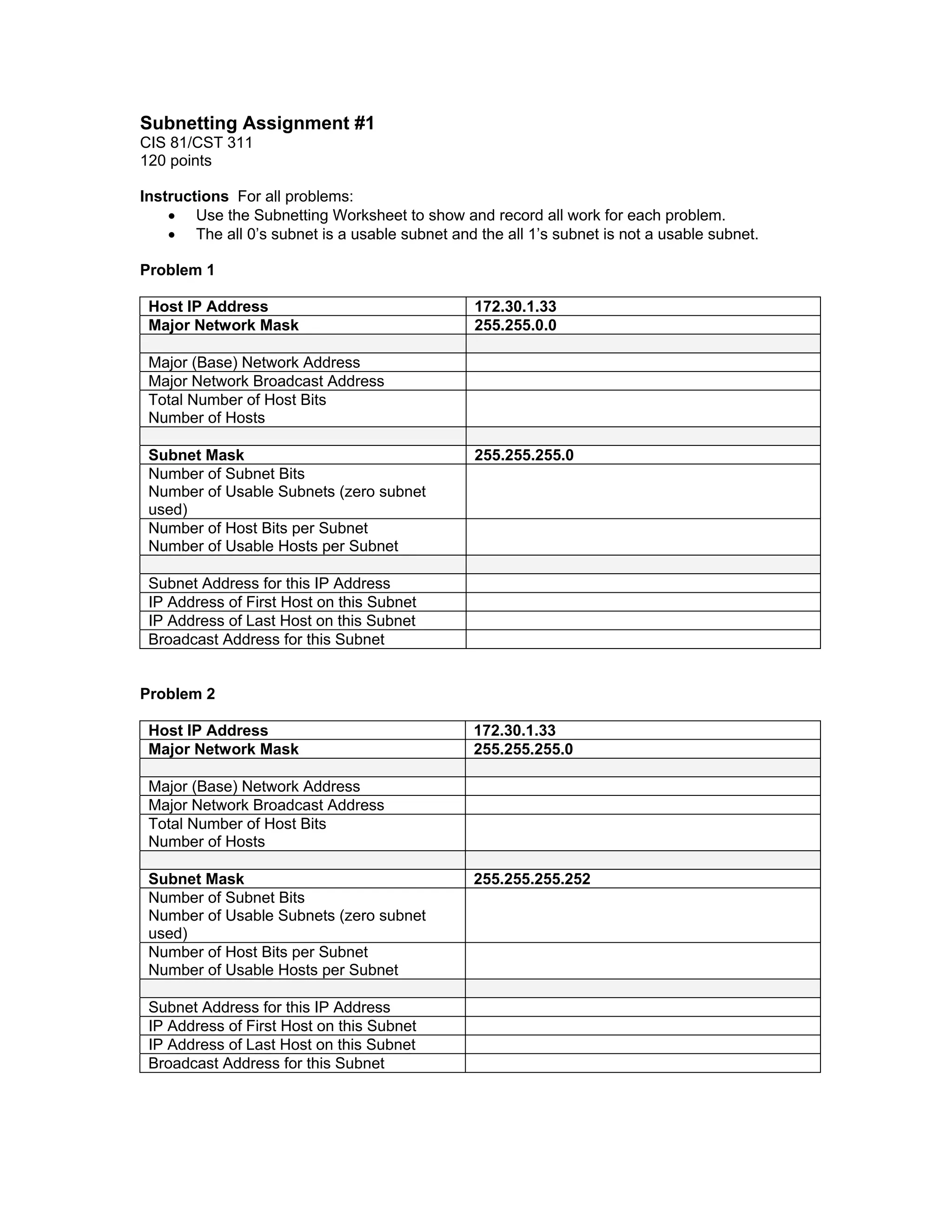 Subnetting assignment 1 | PDF