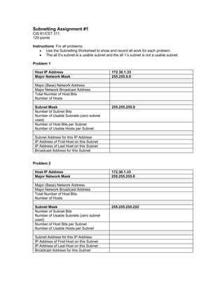 Subnetting assignment 1 | PDF