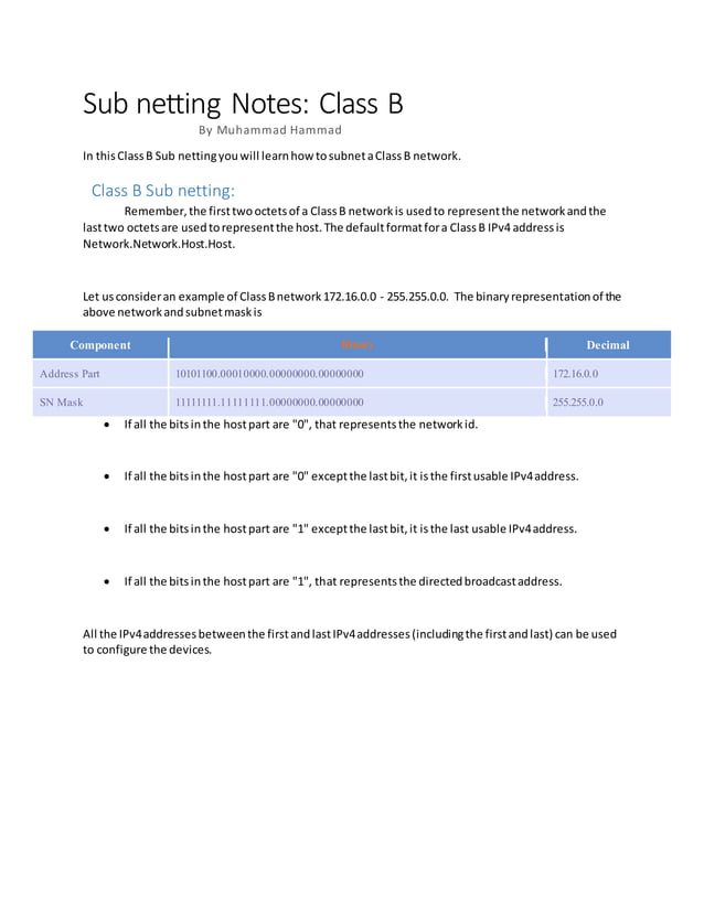 Subnetting class B | DOCX | Computer Networking | Computing