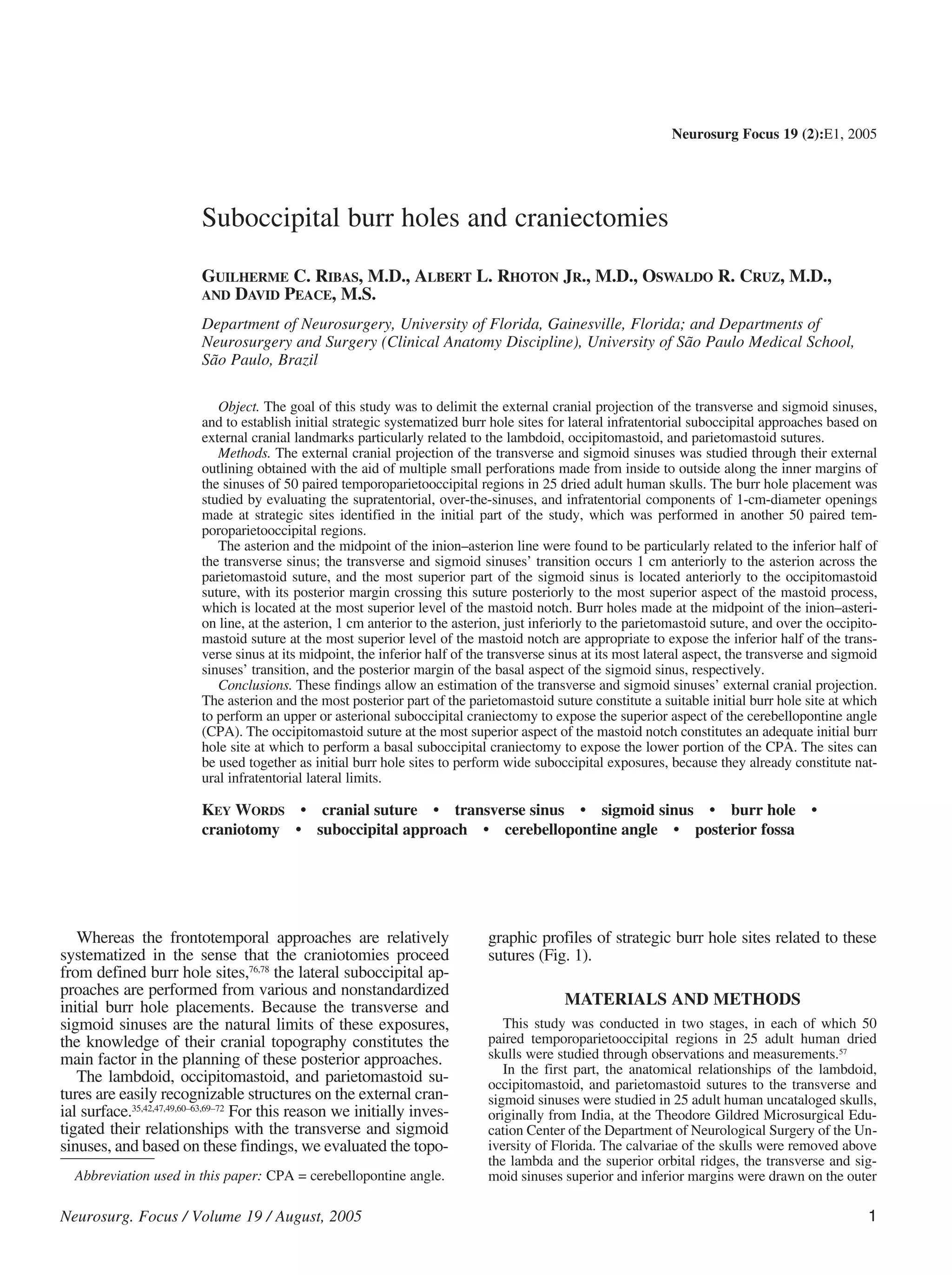 Suboccipital bur holes and craniectomies | PDF