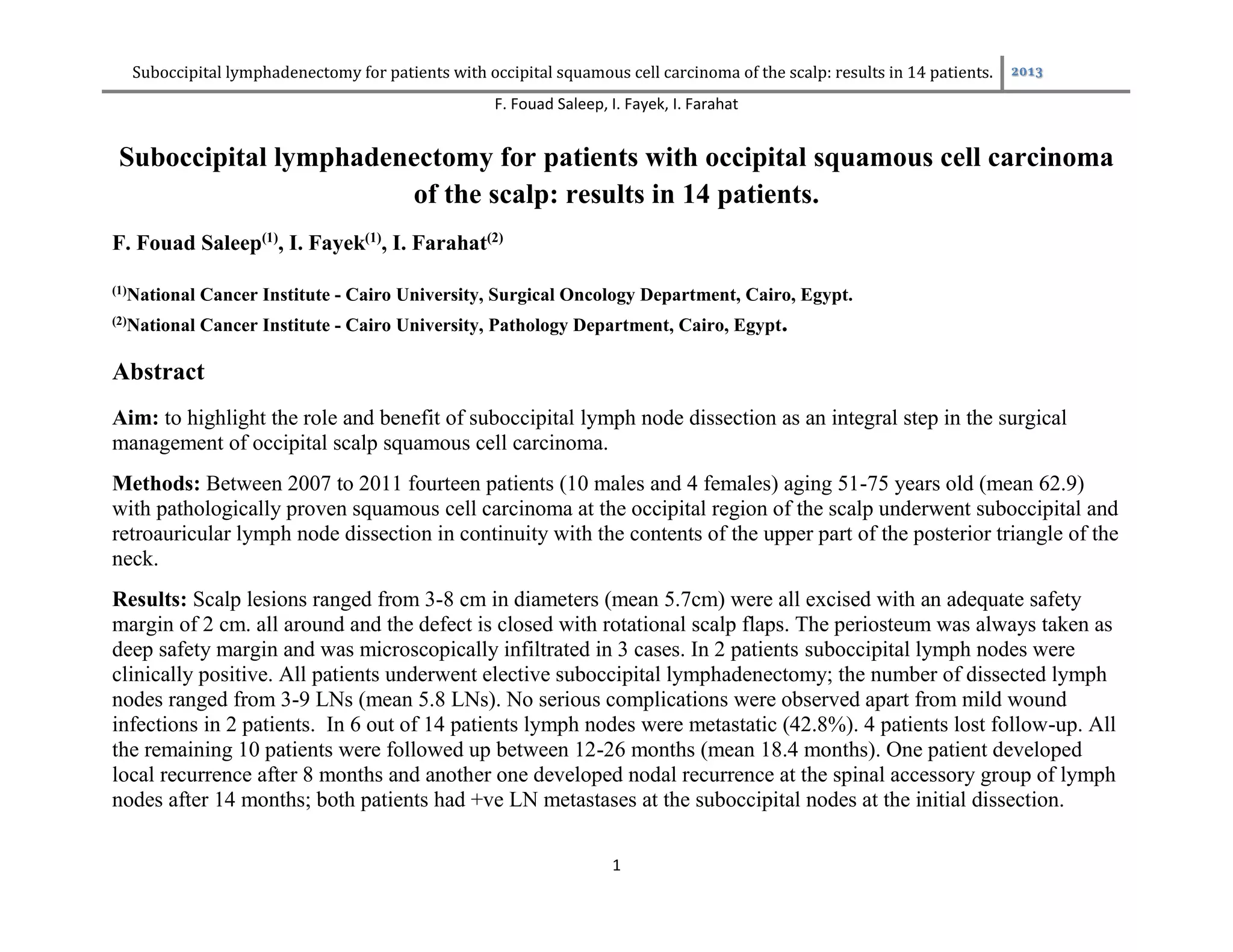 Suboccipital lymphadenectomy for patients with occipital squamous cell ...