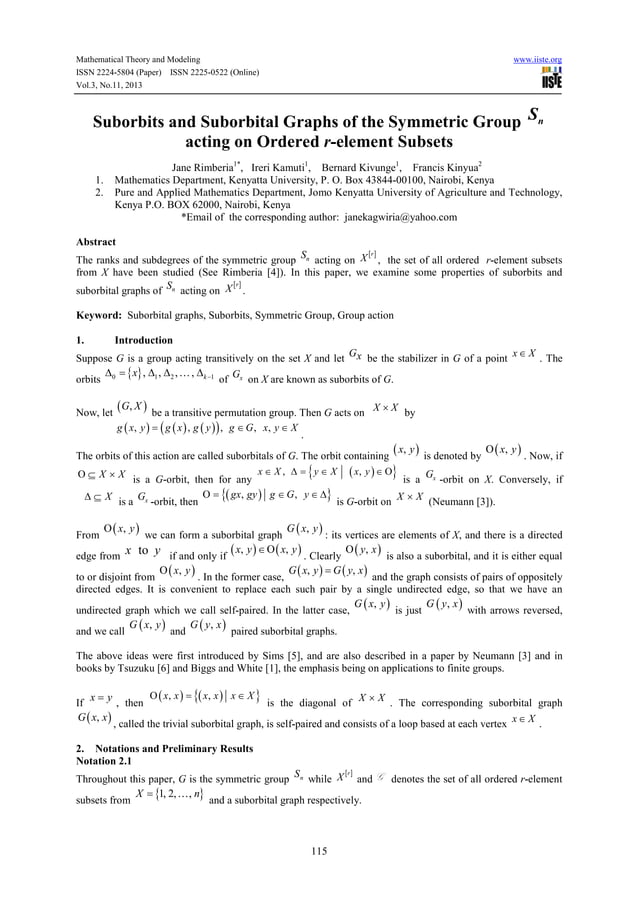 Suborbits and suborbital graphs of the symmetric group acting on ordered r element subsets | PDF