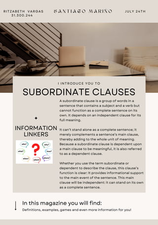 Subordinate Clauses presentation by Ritzabeth Vargas | PDF