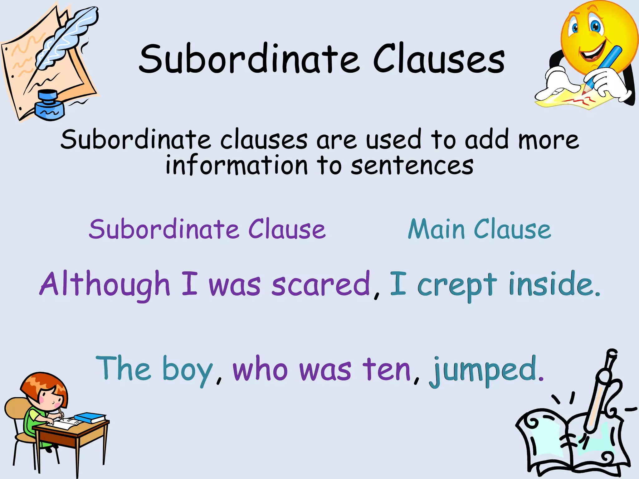 Subordinate clauses task skill burst to print off activity | PPT