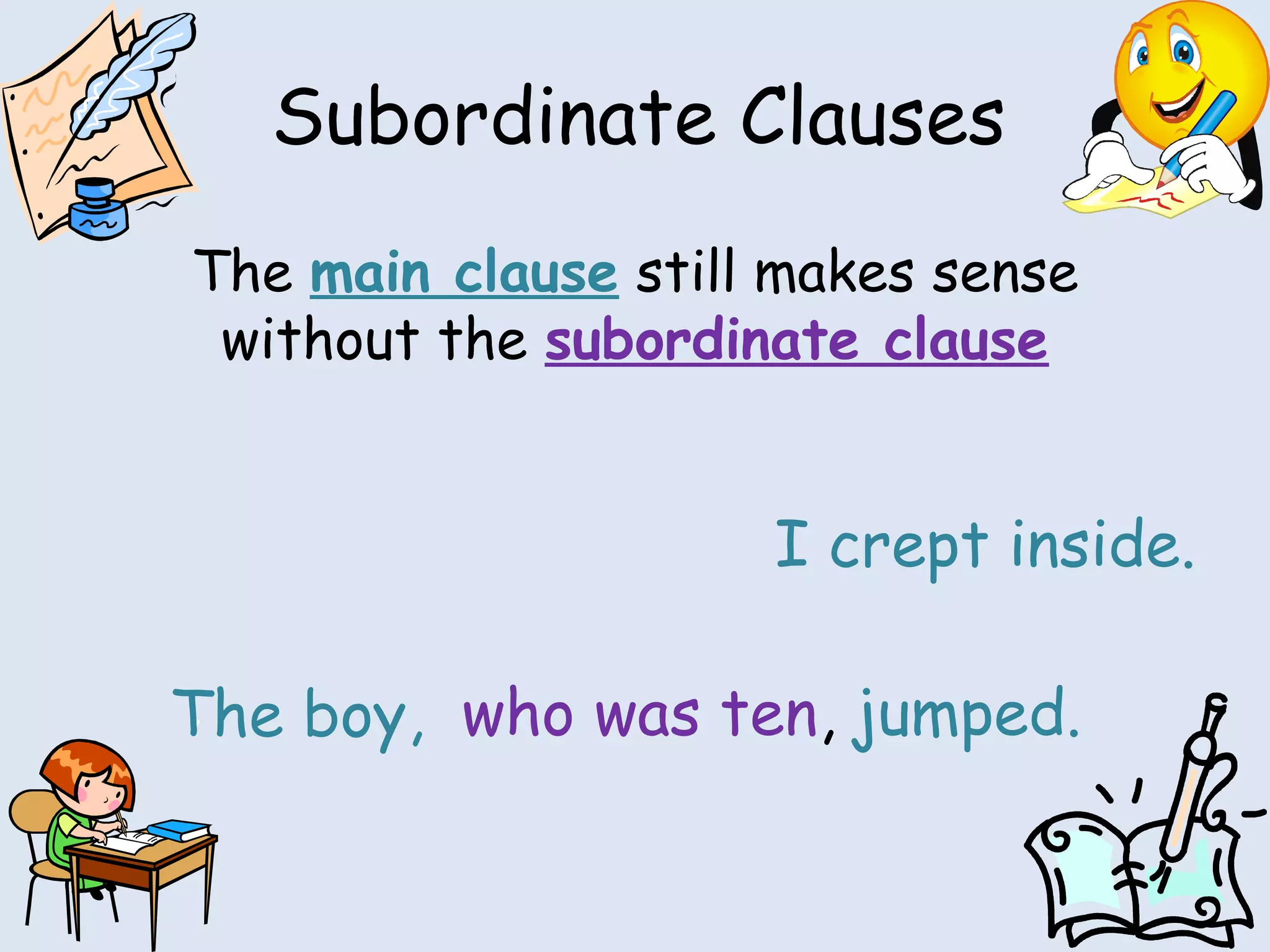 Subordinate clauses task skill burst to print off activity | PPT