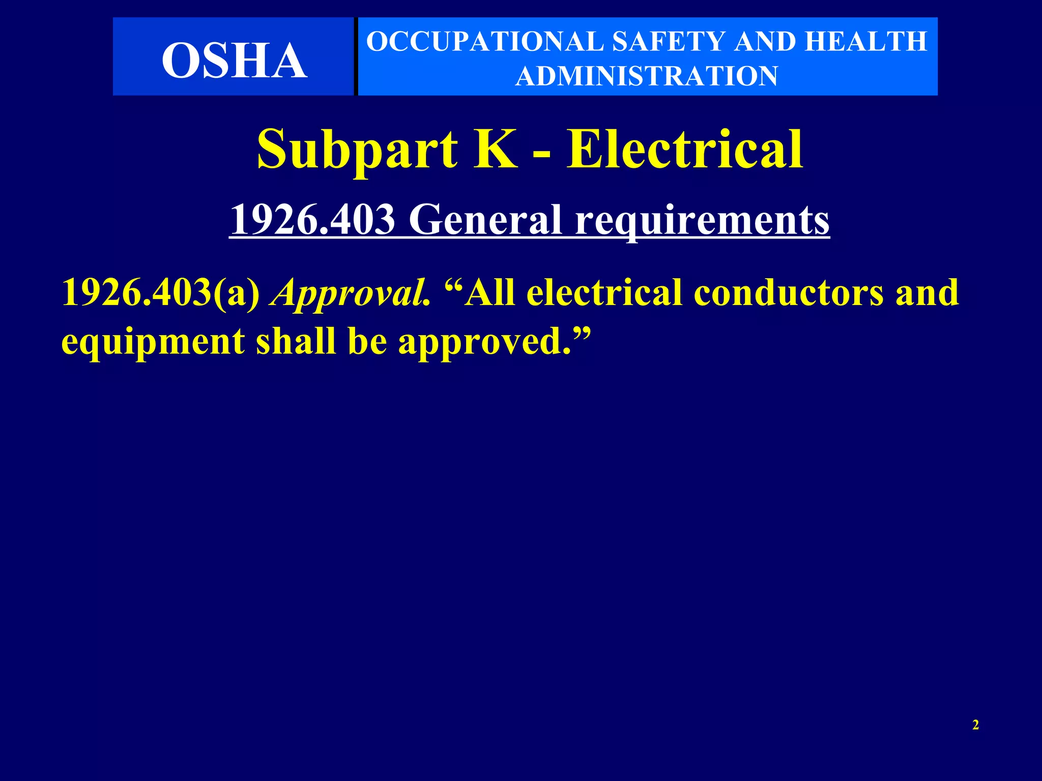 Subpart K - Electrical | PPT