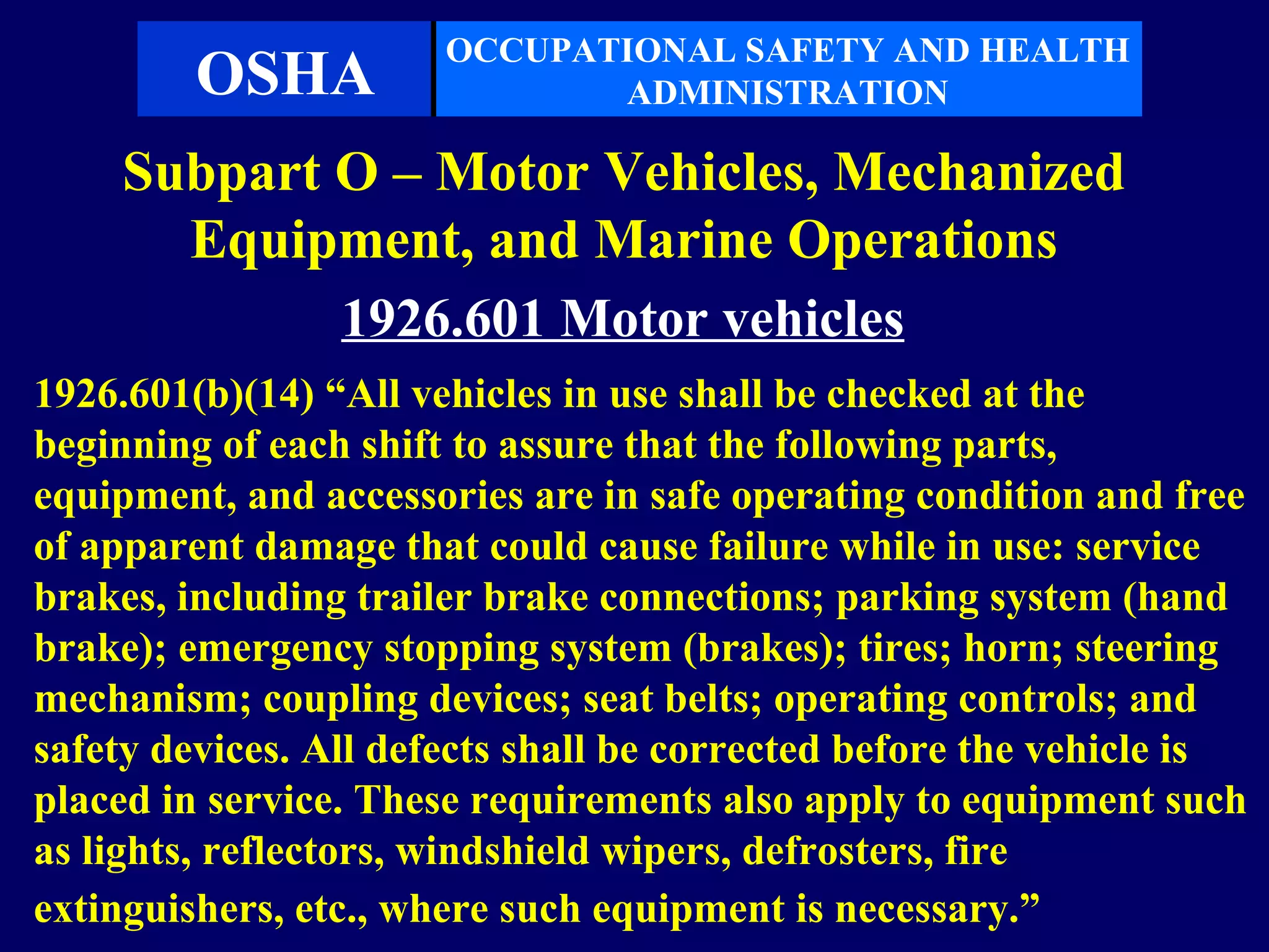 Subpart O - Motor Vehicles | PPS