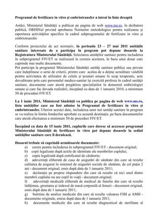 Subprogramul FIV SOS infertilitatea | PDF