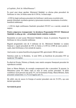 Subprogramul FIV SOS infertilitatea | PDF