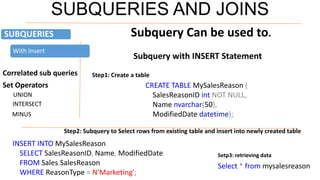 Subqueriesandjoins unit6 | PPT