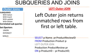 Subqueriesandjoins unit6 | PPT