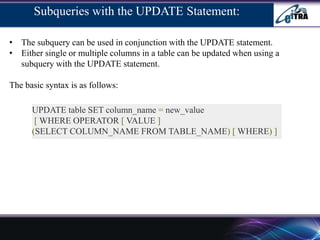 Sub query example with advantage and disadvantages | PPT