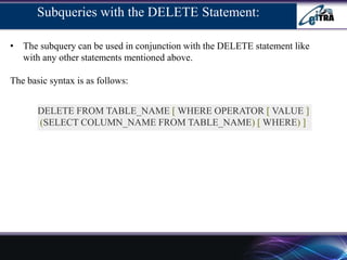 Sub query example with advantage and disadvantages | PPTX