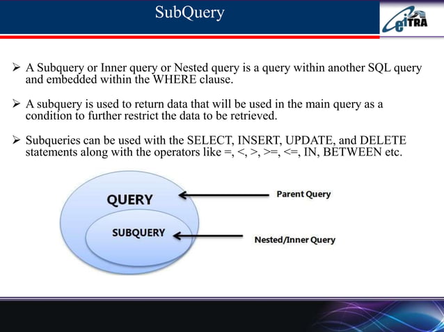 Sub query example with advantage and disadvantages | PPT