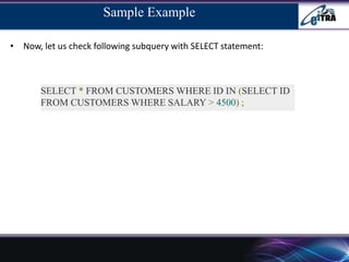 Sub query example with advantage and disadvantages | PPT