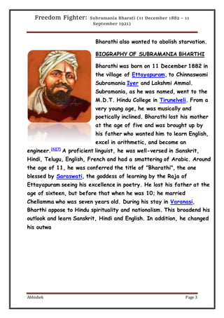 Subramania bharati was a tamil writer | DOCX