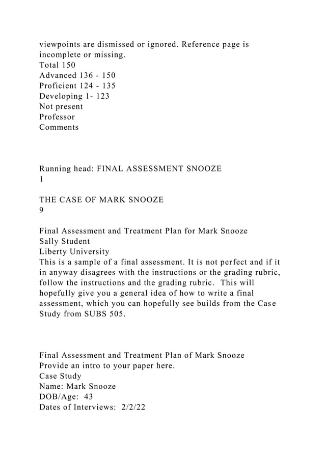 SUBS 607 Final Assessment Grading Rubric 150 points totalCriteri.docx ...