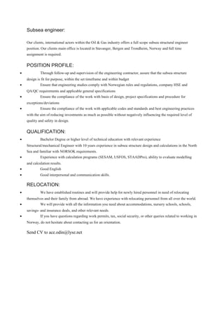 Subsea engineer | PDF